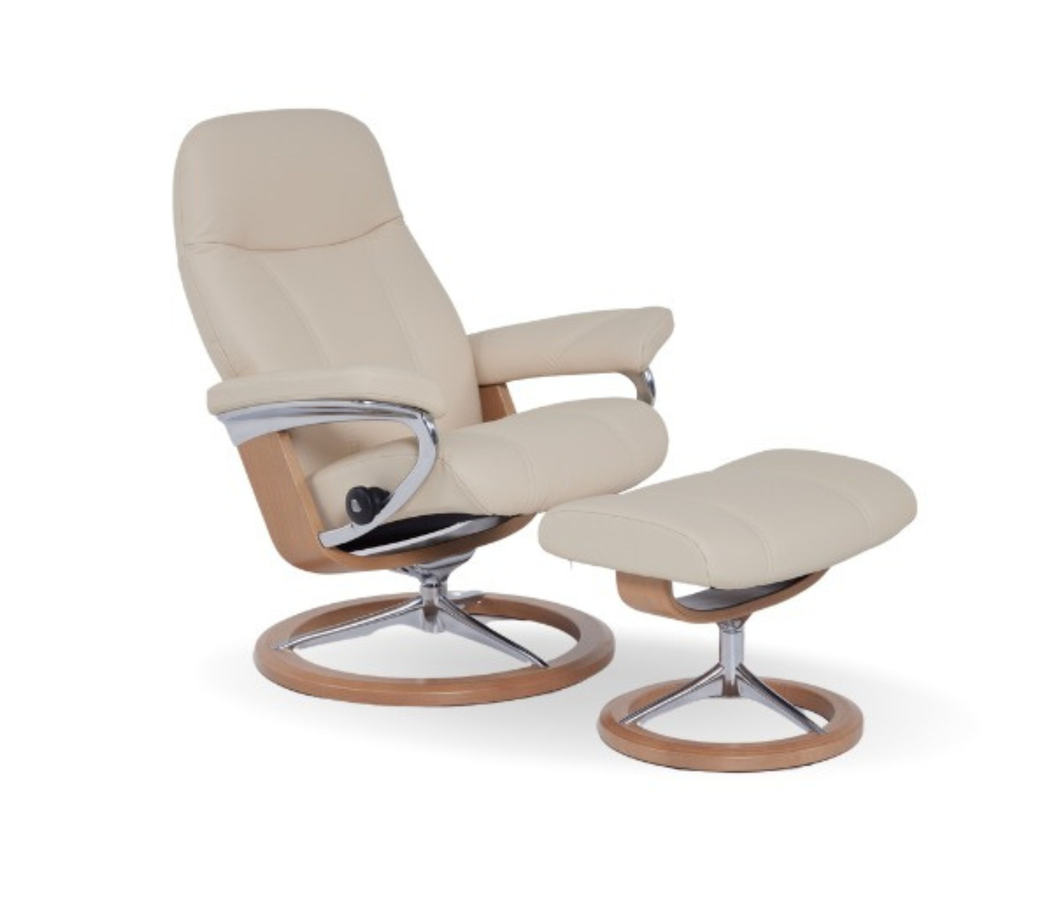 Stressless Consul Cream Large Sig Recliner Chair and Stool | Caseys ...
